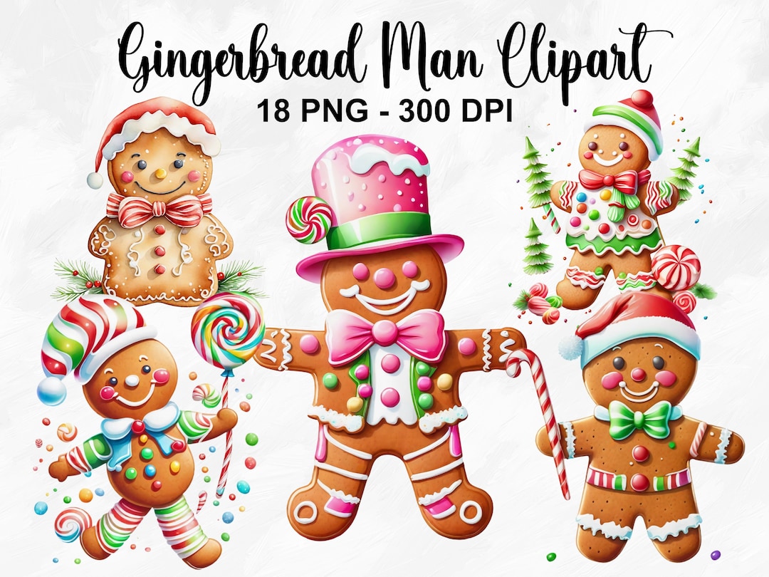 Watercolor Gingerbread Man Clipart, 18 PNG Gingerbread Clipart Bundle ...