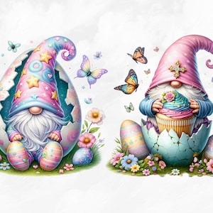 Watercolor Easter Egg Gnome Collection Clipart, 11 PNG Easter Clipart ...