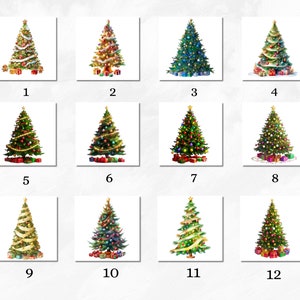 Watercolor Christmas Tree Clipart, 12 PNG Decorated Christmas Tree ...