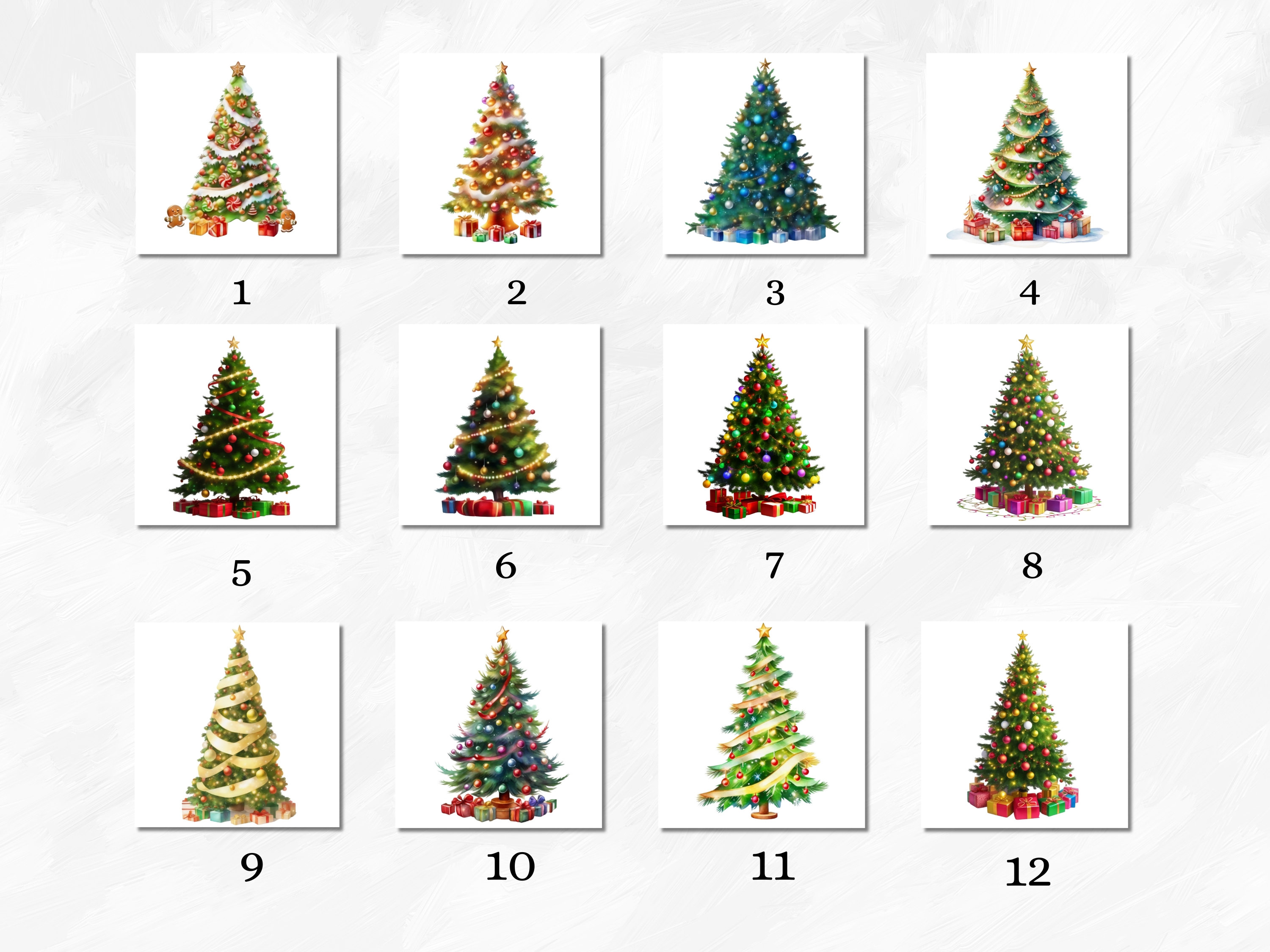 Watercolor Christmas Tree Clipart 12 PNG Decorated Christmas - Etsy