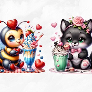 Watercolor Cute Milkshake Animals Clipart, 11 PNG Valentines Day ...
