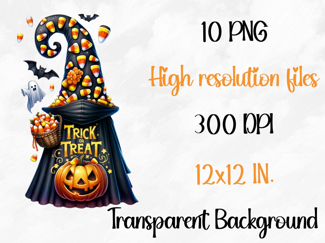 Watercolor Candy Corn Gnomes Collection Clipart, 10 PNG Halloween ...
