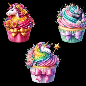 Watercolor Unicorn Cupcakes Collection Clipart, 15 PNG Unicorn Clipart ...