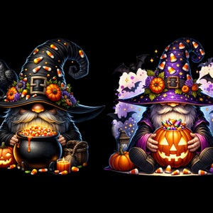 Watercolor Candy Corn Gnomes Collection Clipart, 10 PNG Halloween ...