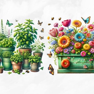 Watercolor Spring Garden Collection Clipart, 11 PNG Spring Floral ...