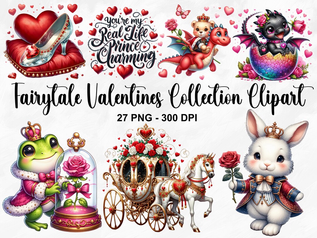 Watercolor Fairytale Valentines Collection Clipart, 27 PNG Valentines ...