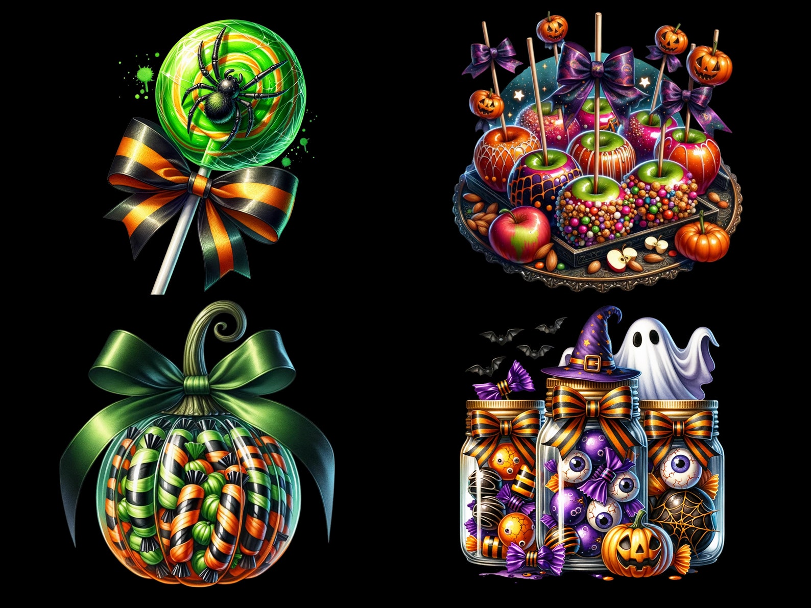 Watercolor Halloween Candy Shop Collection Clipart, 37 PNG Halloween ...