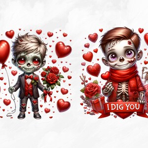 Watercolor Cute Valentines Zombies Collection Clipart, 11 PNG ...