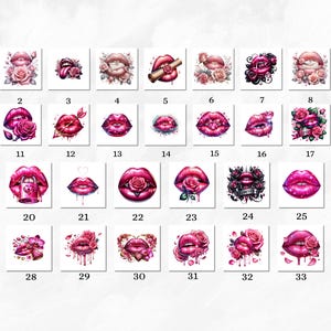 Watercolor Pink Valentines Lips Collection Clipart, 34 PNG Valentines ...