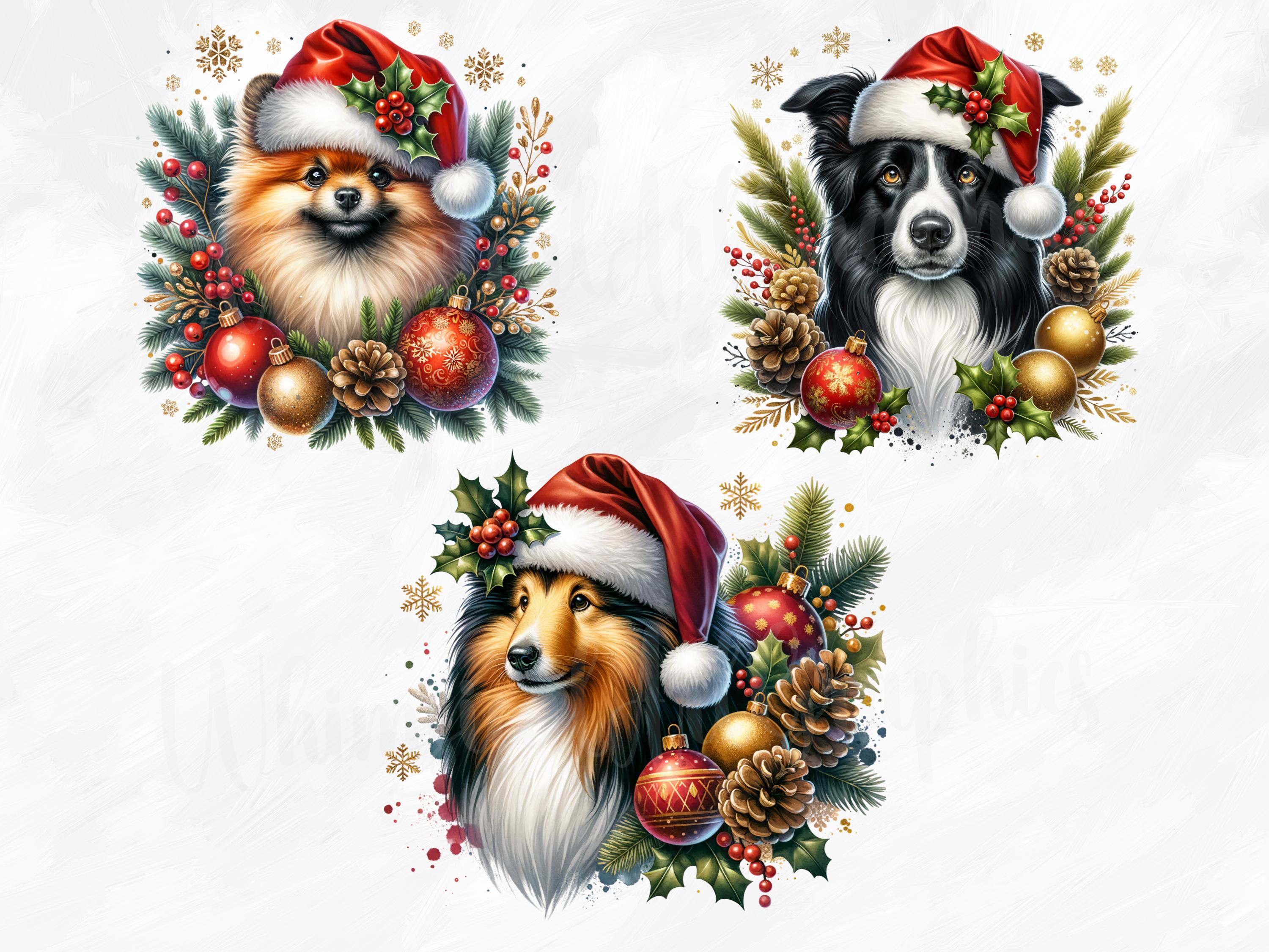 Watercolor Christmas Puppies Collection Clipart, 13 PNG Christmas ...