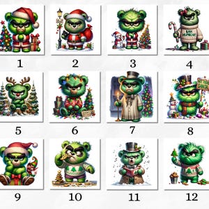 Watercolor Grumpy Bear Christmas Collection Clipart, 12 PNG Christmas ...