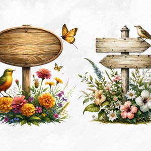 Watercolor Garden Signs Collection Clipart, 11 PNG Summer Clipart ...