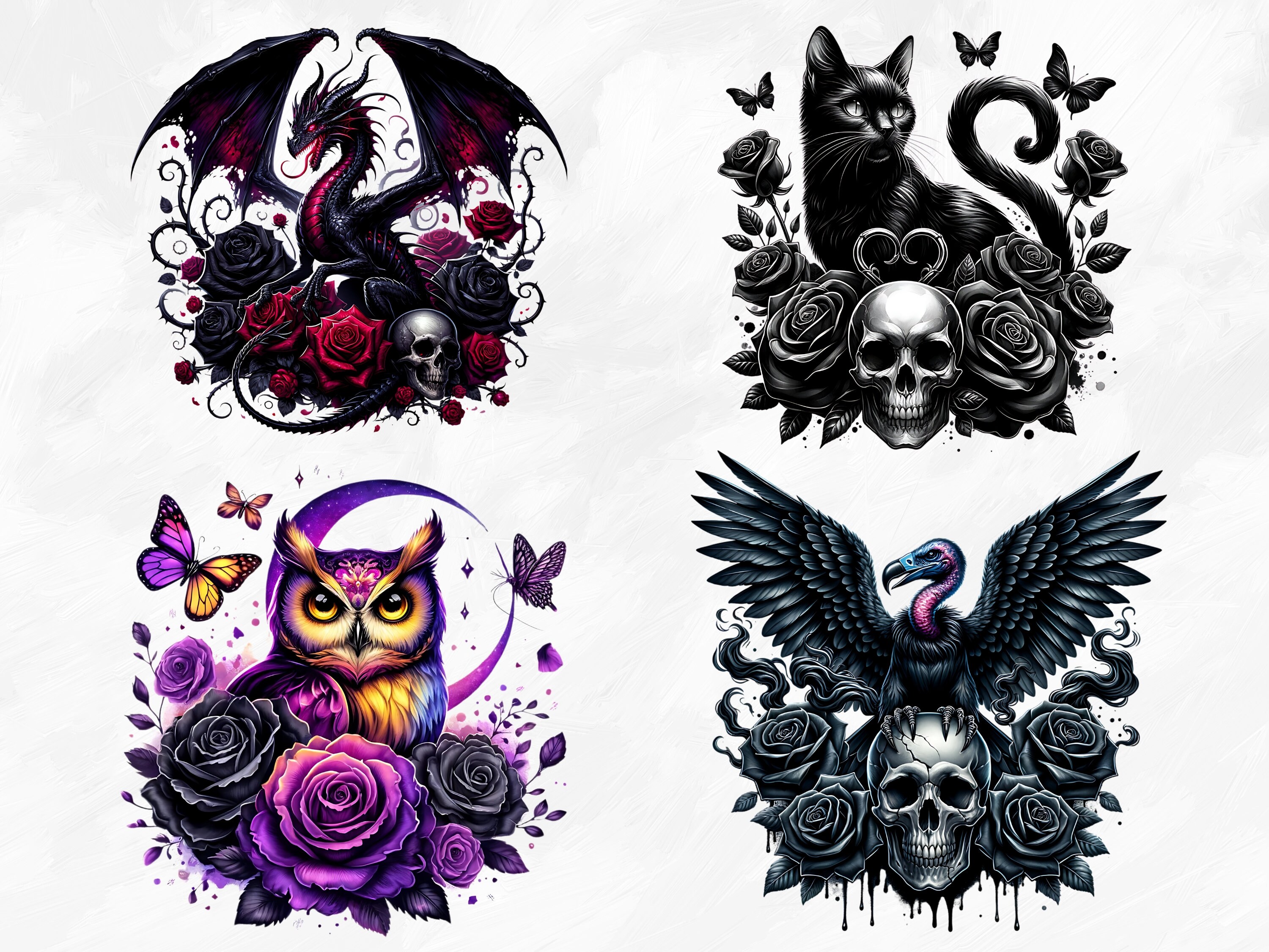 Watercolor Gothic Animals Clipart, 24 PNG Gothic Animals Clipart ...