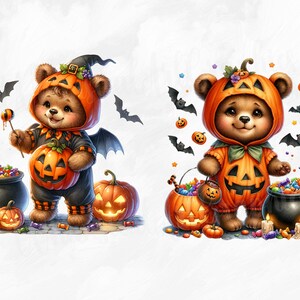 Watercolor Cute Halloween Bears Collection Clipart, 11 PNG Halloween ...