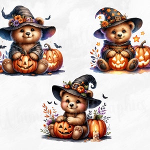 Watercolor Cute Halloween Bears Collection Clipart, 11 PNG Halloween ...