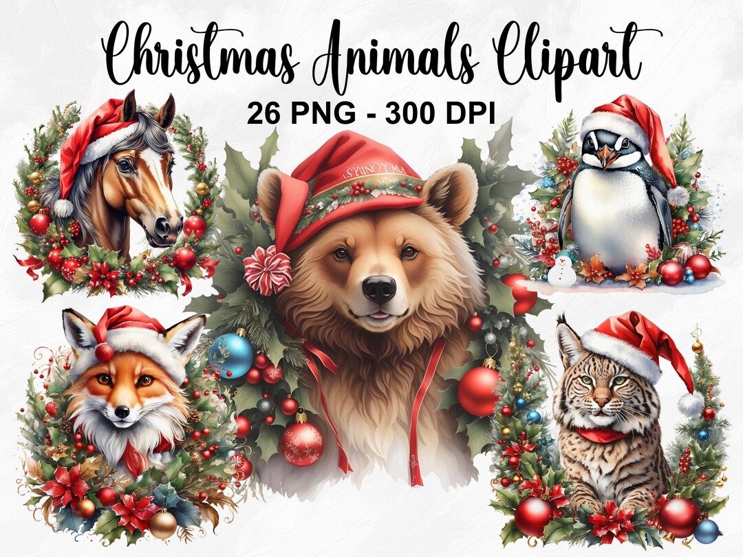 Watercolor Christmas Animals Clipart, 26 PNG Woodland Animals Clipart ...