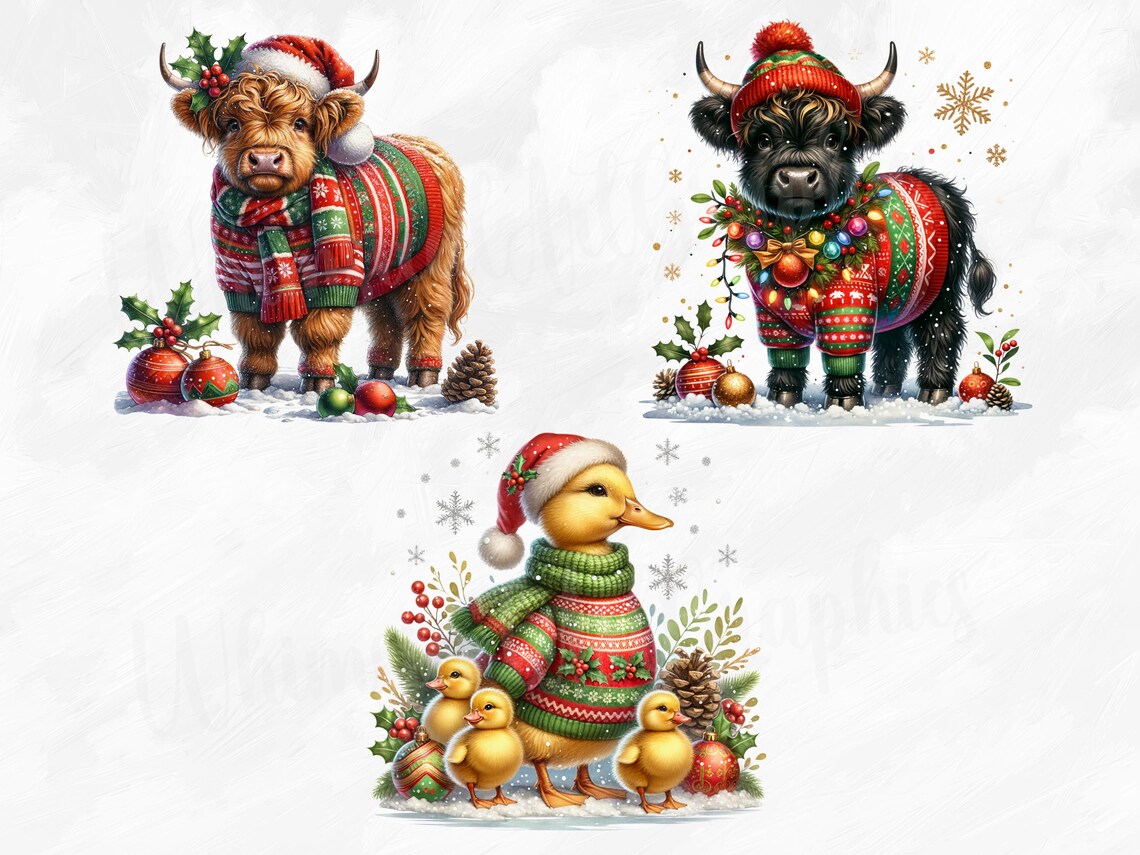 Watercolor Christmas Animals Collection Clipart, 15 PNG Christmas ...