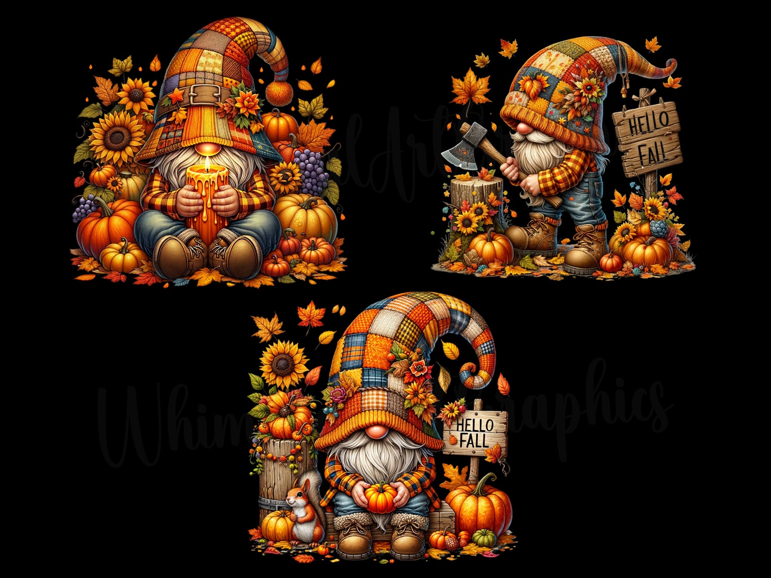 Watercolor Hello Fall Gnomes Collection Clipart, 15 PNG Autumn Clipart ...