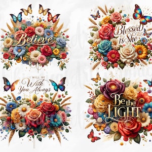Watercolor Floral Christian Collection Clipart, 26 PNG Faith Quote ...