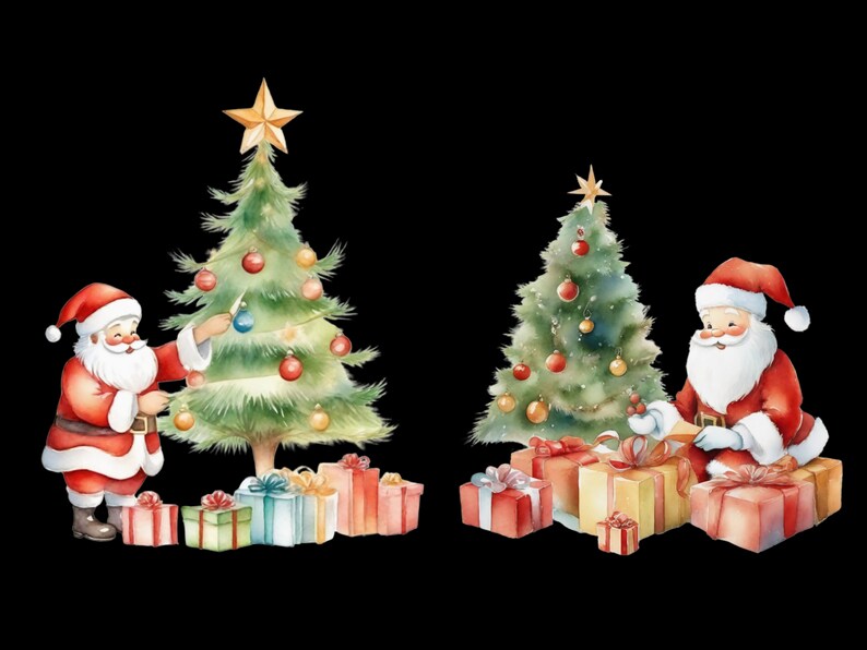 Watercolor Santa Claus Clipart 10 PNG Christmas Santa Claus - Etsy