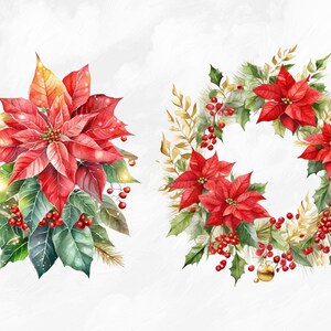 Watercolor Poinsettia Decoration Clipart, 10 PNG Poinsettia Flowers ...