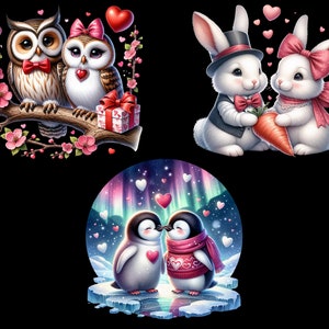 Watercolor Cute Animal Couple Clipart, 15 PNG Valentines Day Clipart ...