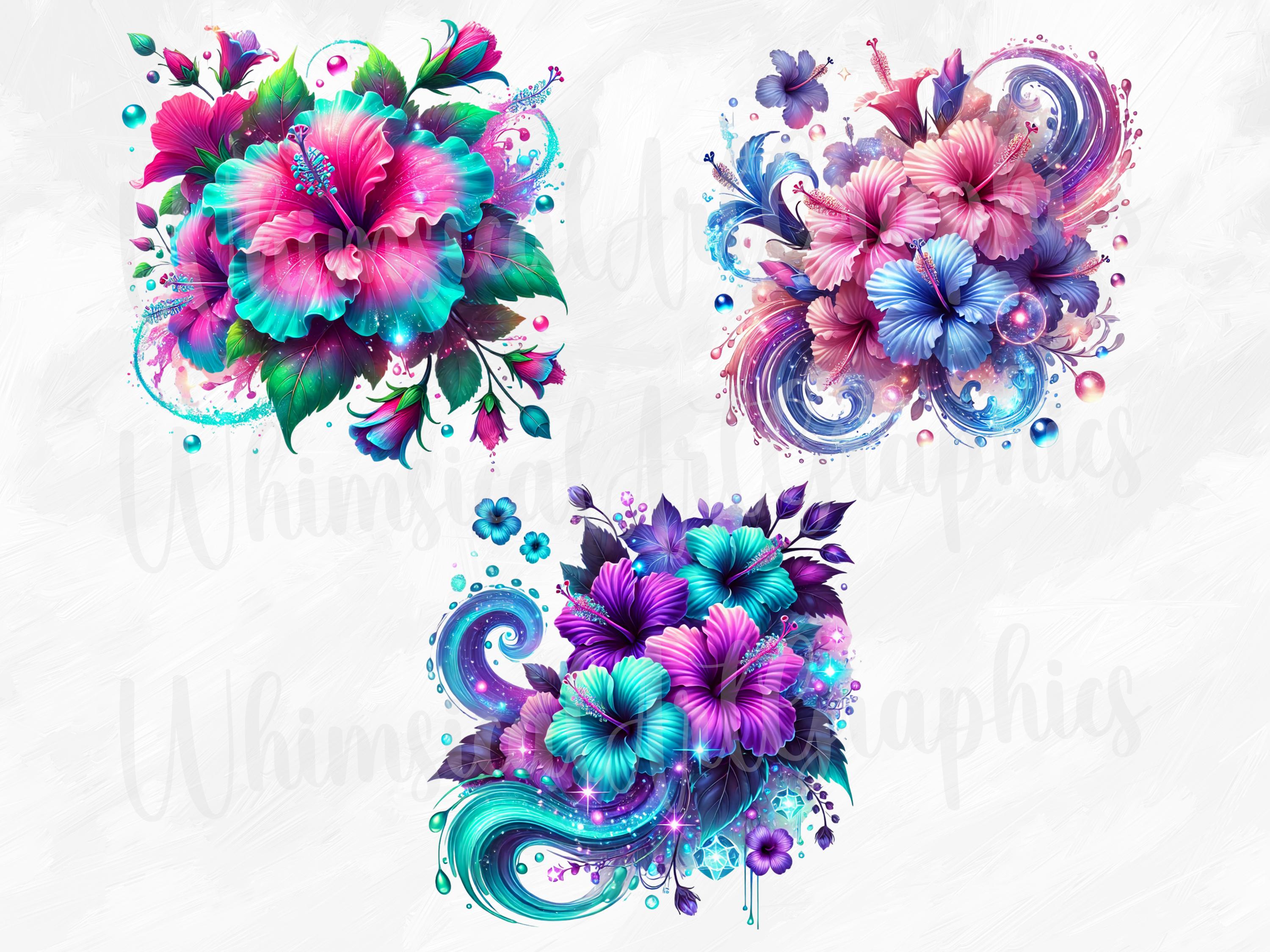 Colorful Flowers Collection Clipart Bundle, Faux Glitter Flowers Png ...