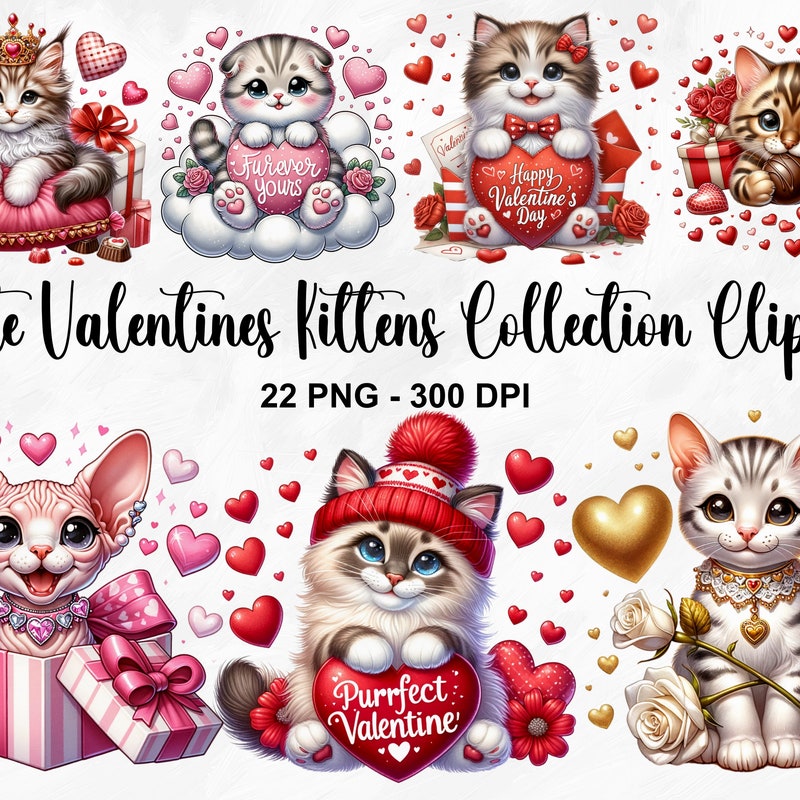 Valentines Kittens Clipart - Etsy