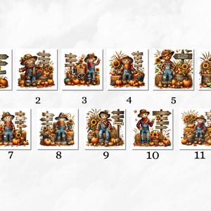 Watercolor Fall Scarecrows Collection Clipart, 11 PNG Autumn Clipart ...