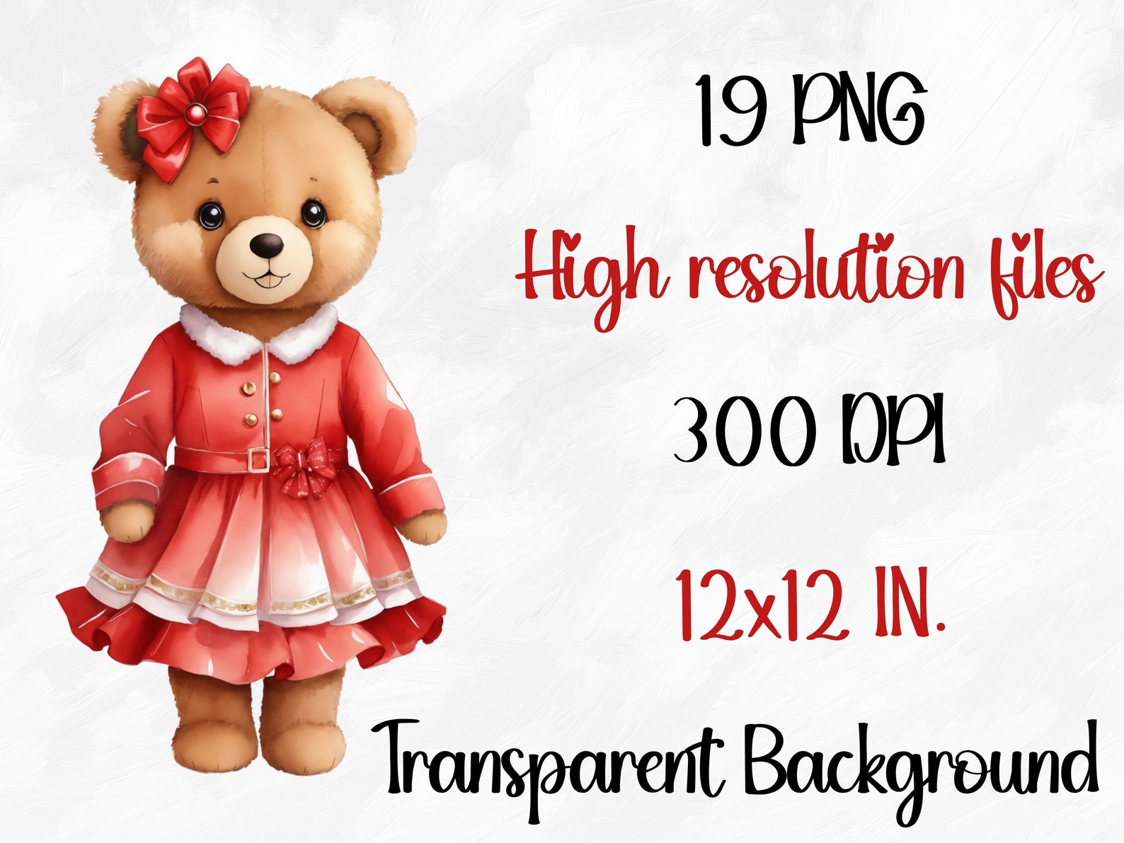 Watercolor Christmas Teddy Bear Clipart 19 PNG Holiday Teddy - Etsy