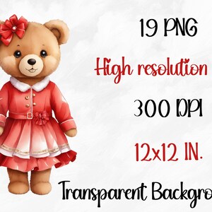 Watercolor Christmas Teddy Bear Clipart, 19 PNG Holiday Teddy Bear ...