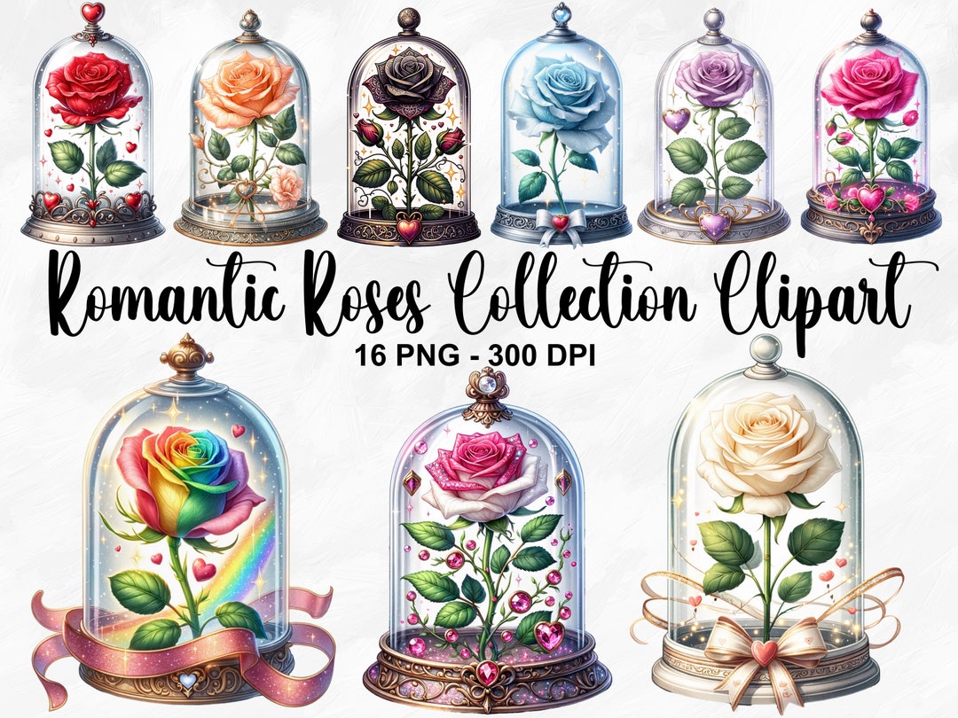 Watercolor Romantic Roses Collection Clipart, 16 PNG Valentines Day ...