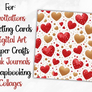 Love Hearts Digital Paper, Printable Valentine, Seamless Pattern, Pink ...