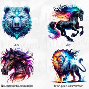 Birth Month Spirit Animal Clipart Bundle PNG | 24 PNG Zodiac Animal ...