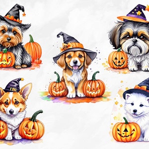 Watercolor Puppy Halloween Clipart, 15 PNG Halloween Puppy Clipart ...