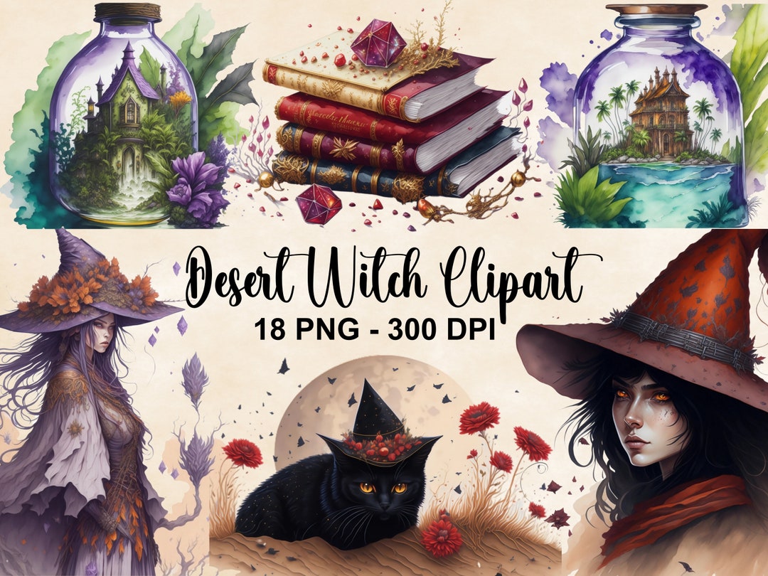 Watercolor Desert Witch Clipart, Watercolor Witch Clipart, Fantasy ...