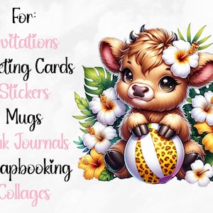 Watercolor Summer Highland Cows Collection Clipart, 12 PNG Beach ...