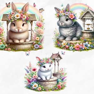 Watercolor Spring Garden Wells Bunny Clipart, 11 PNG Nursery Bunny ...