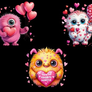 Watercolor Cute Cartoon Valentines Monsters Clipart, 12 PNG Valentines ...