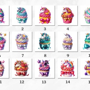 Watercolor Unicorn Cupcakes Collection Clipart, 15 PNG Unicorn Clipart ...