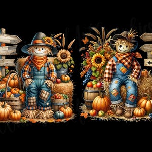 Watercolor Fall Scarecrows Collection Clipart, 11 PNG Autumn Clipart ...