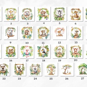 Watercolor Baby Animals on Swings Clipart, 27 PNG Safari Animals ...