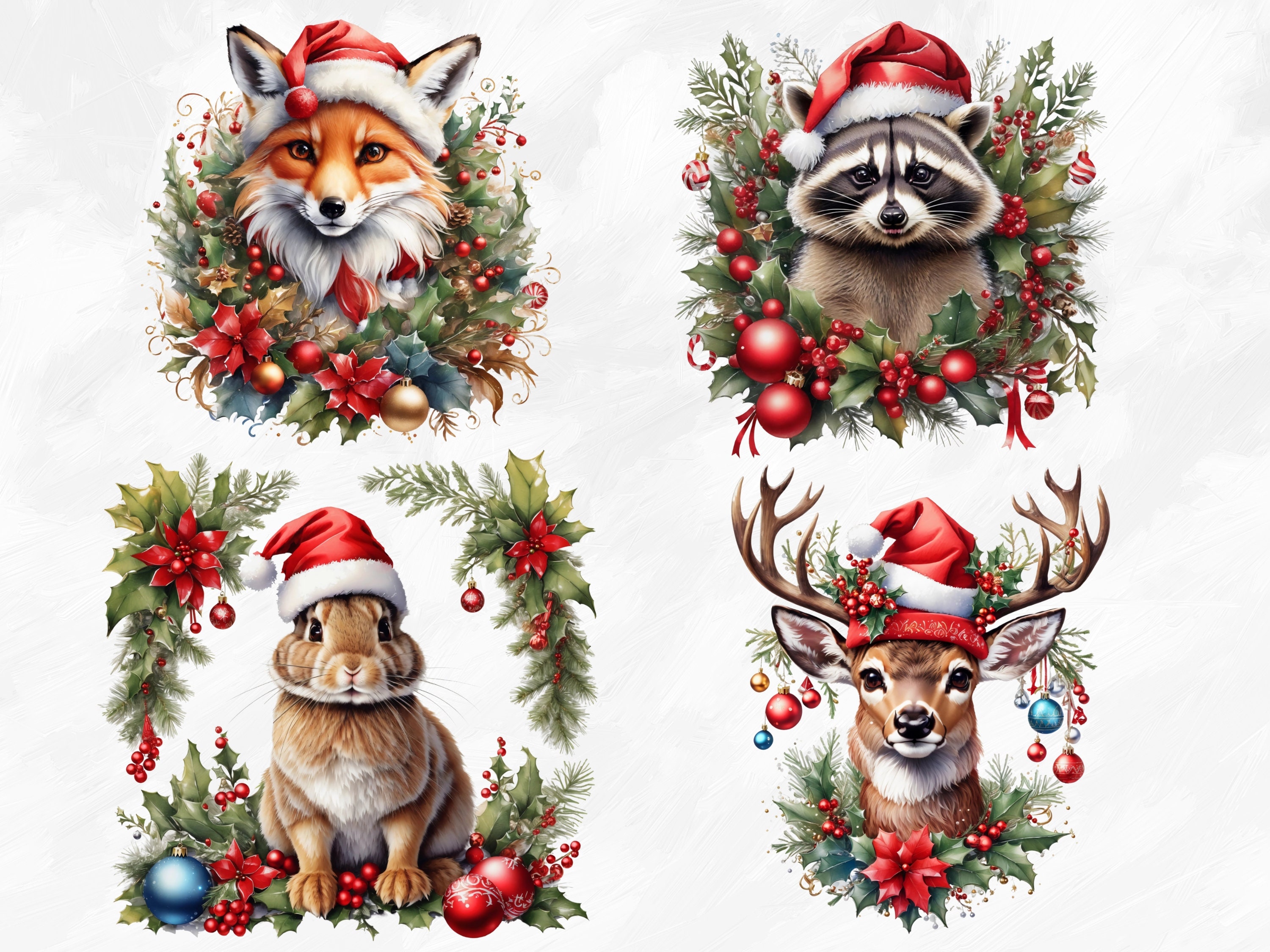 Watercolor Christmas Animals Clipart 26 PNG Woodland Animals - Etsy
