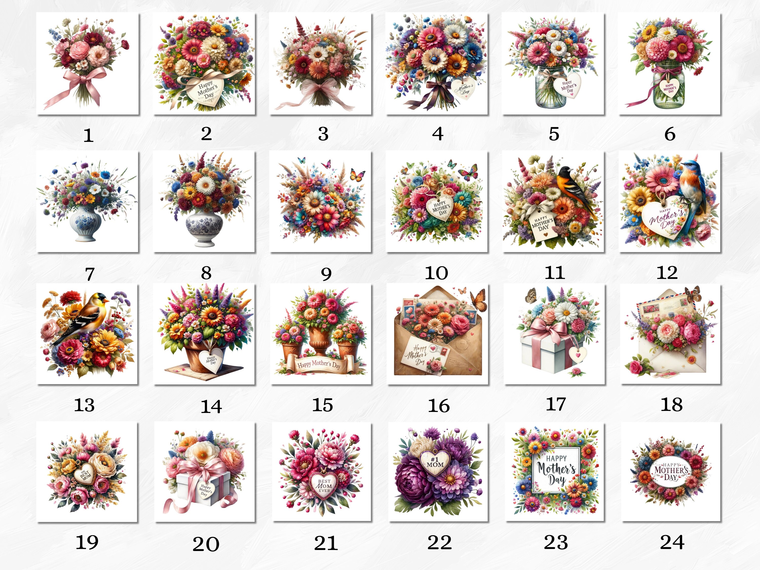 Watercolor Mothers Day Flowers Collection Clipart, 24 PNG Wildflower ...