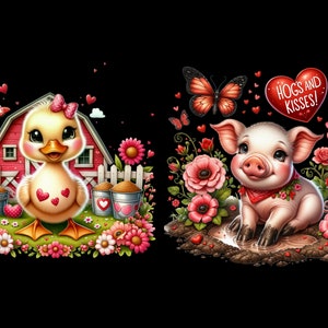 Watercolor Valentines Farm Animals Collection Clipart, 11 PNG ...