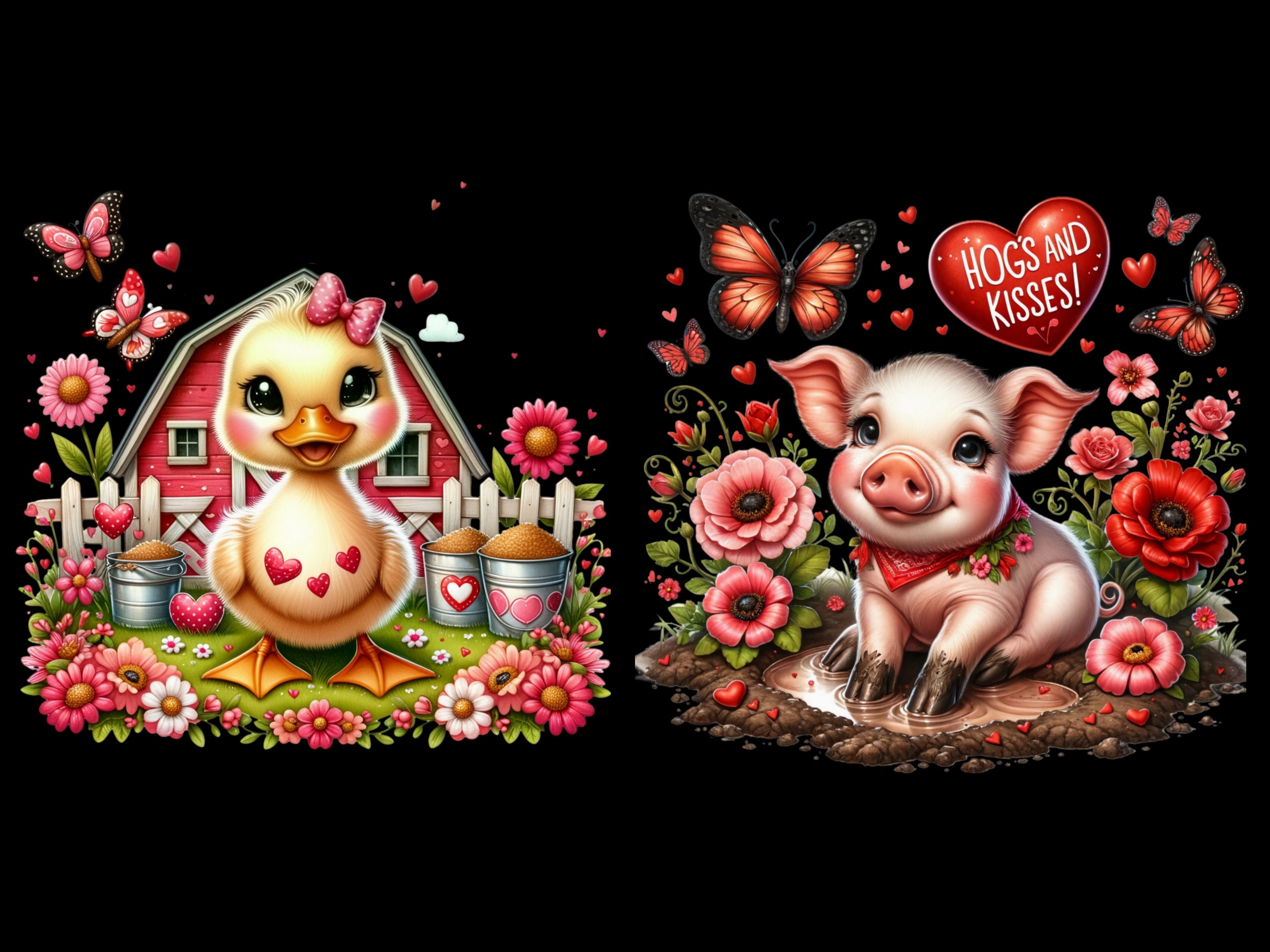 Watercolor Valentines Farm Animals Collection Clipart, 11 PNG ...