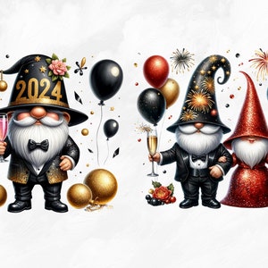 Watercolor New Year Gnomes Collection Clipart, 11 PNG Holiday Gnomes ...