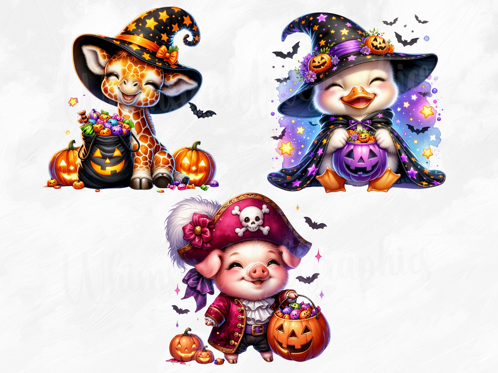 Watercolor Halloween Animals Collection Clipart, 14 PNG Halloween ...