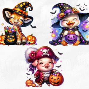 Watercolor Halloween Animals Collection Clipart, 14 PNG Halloween ...