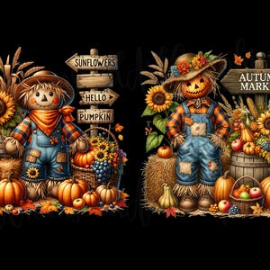 Watercolor Fall Scarecrows Collection Clipart, 11 PNG Autumn Clipart ...